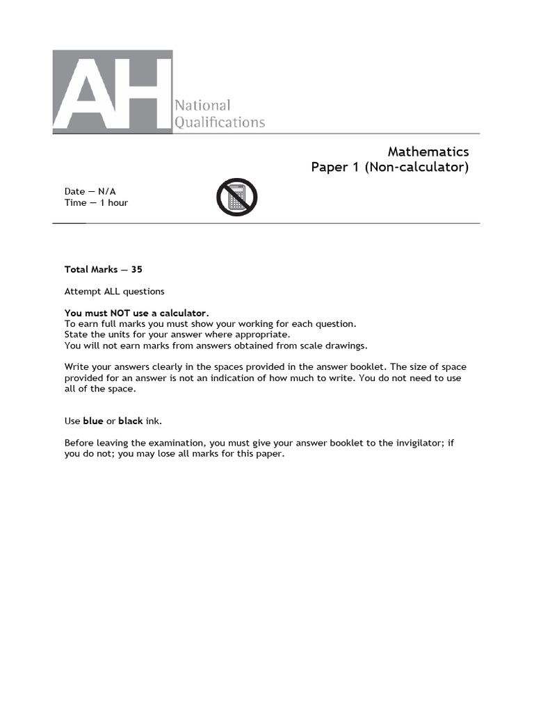 Mathematics Advanced Higher Paper 1 (NEW) | PDF | Summation | Mathematics