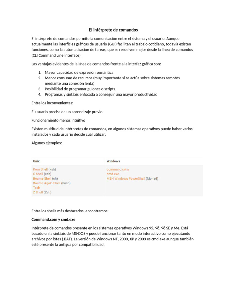 El Intérprete de Comandos | PDF