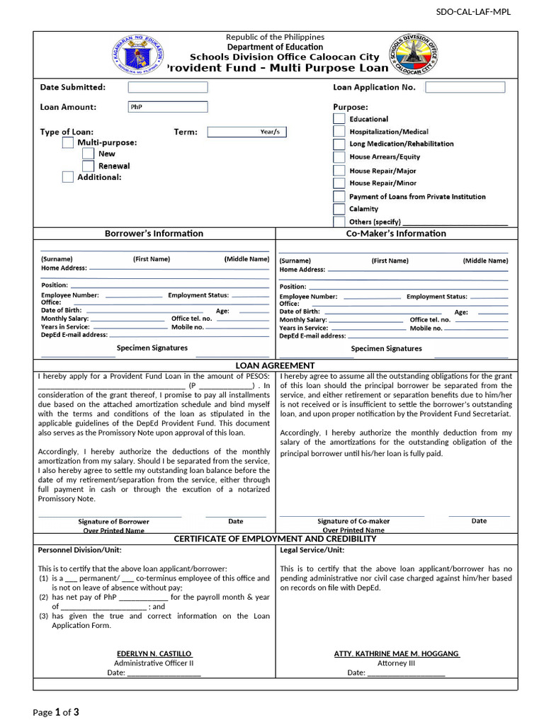 Provident Form Laf MPL | PDF | Loans | Promissory Note