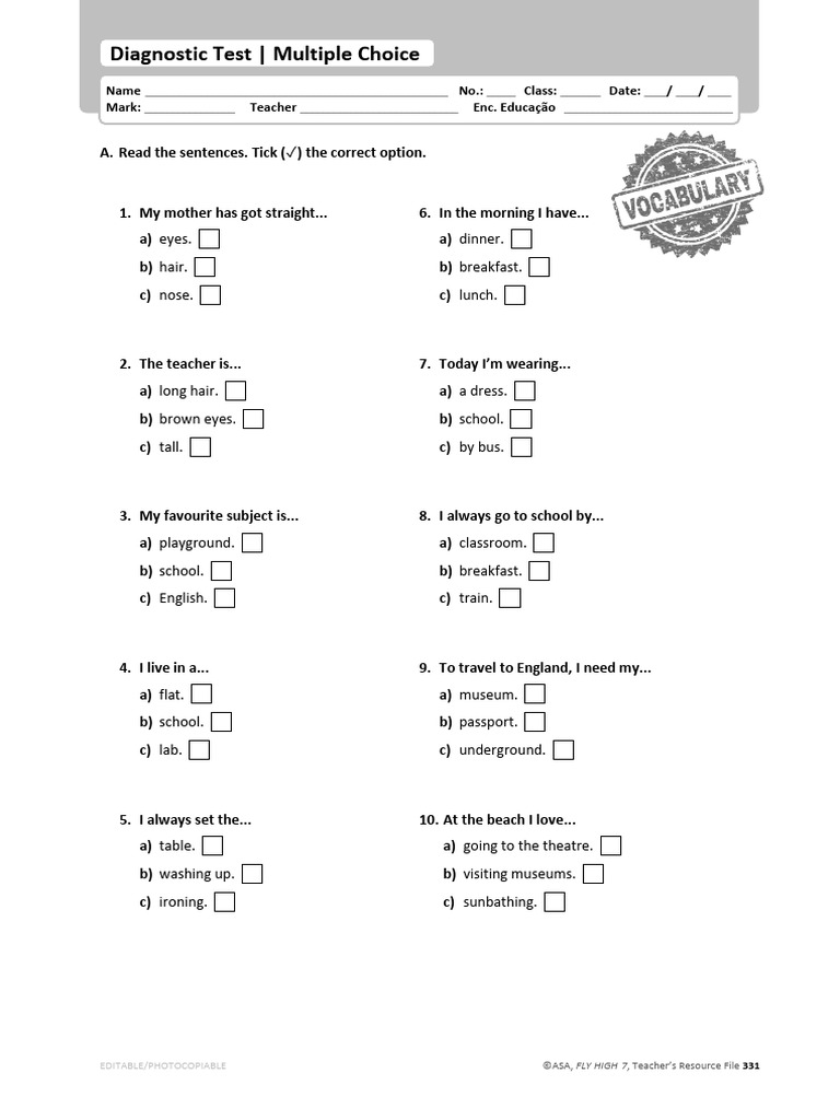 Diagnostic Test: English Multiple Choice | PDF | Chess Theory | Chess