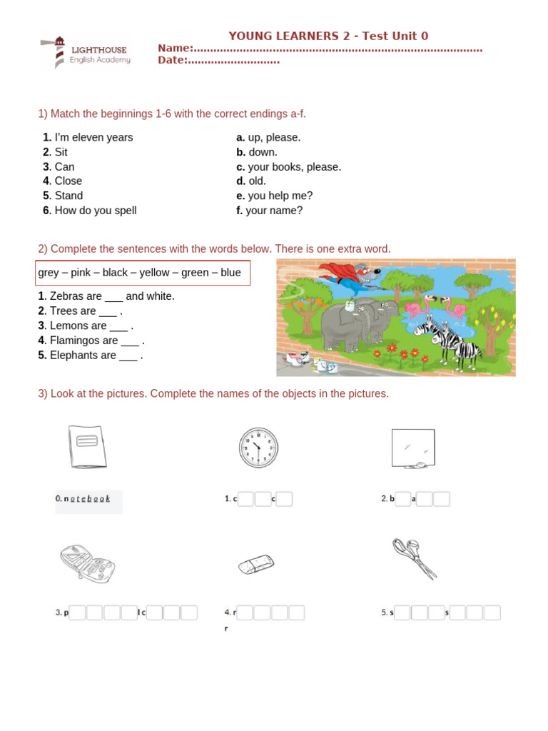 Test Unit 0 Young Learners 2 | PDF