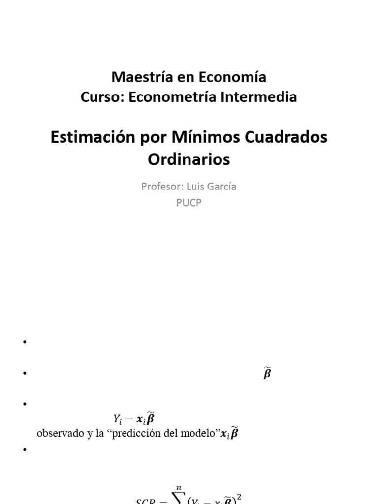 Estimación Por Mínimos Cuadrados Ordinarios | PDF | Mínimos cuadrados ordinarios | Mínimos cuadrados