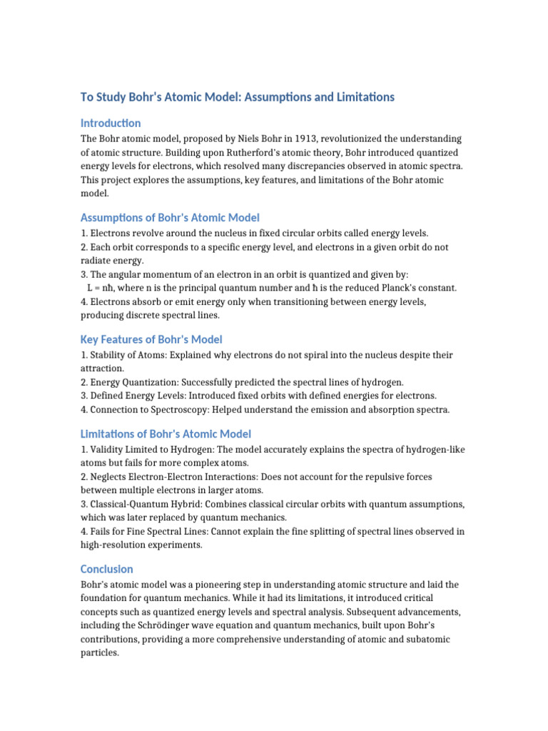 Bohr Atomic Model Project | PDF
