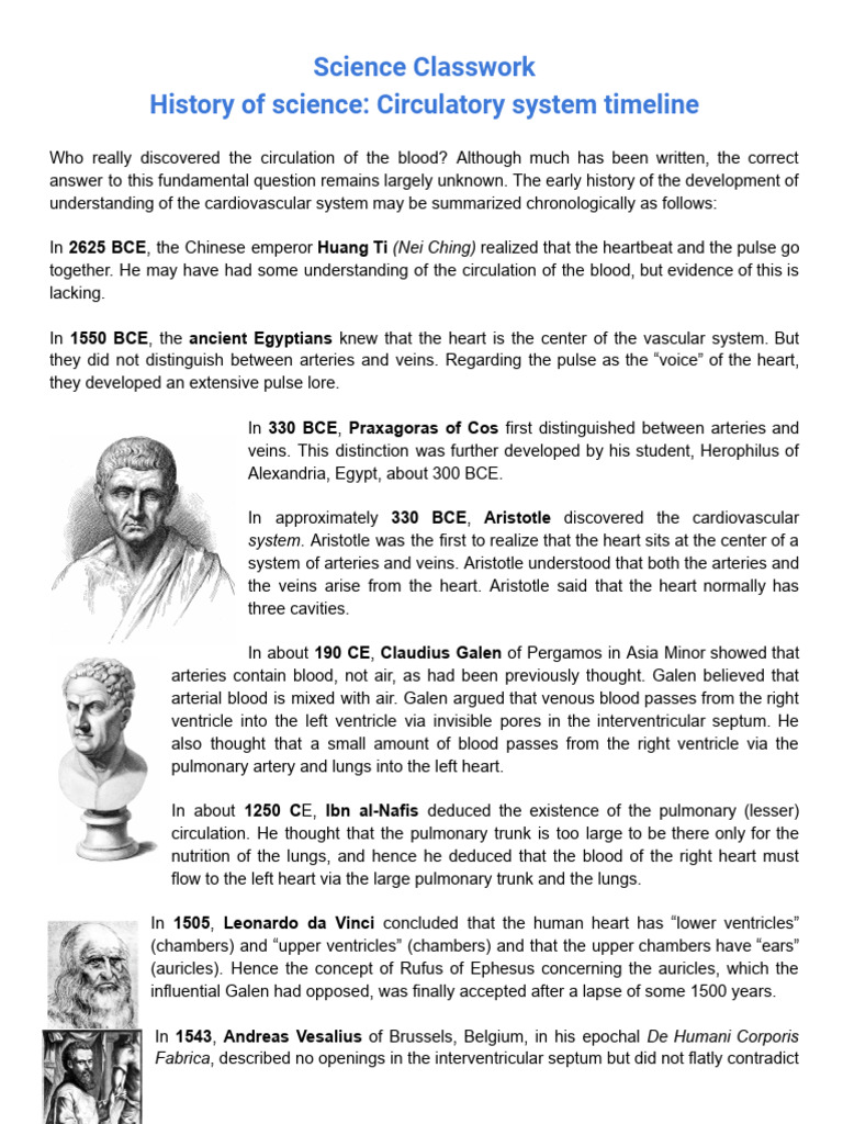 History of Science - Circulatory System Timeline | PDF | Circulatory ...
