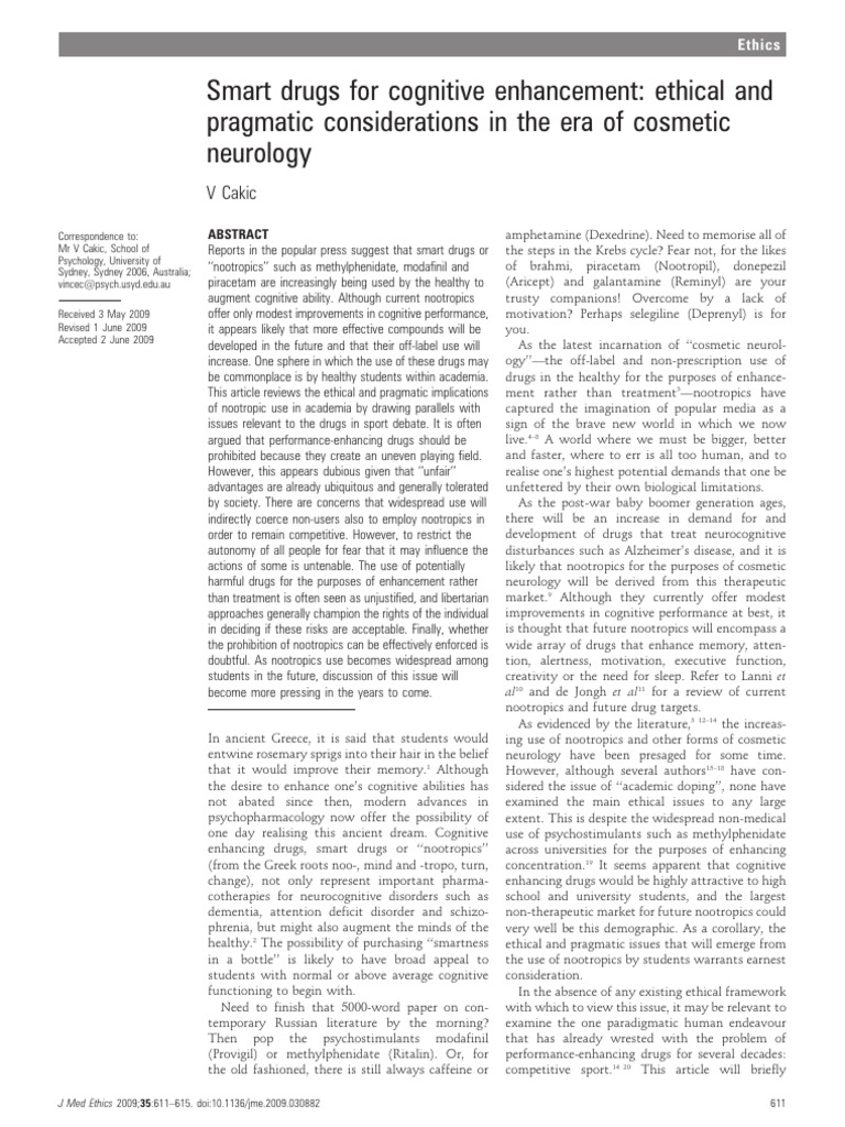 Cakic - 2009 - Smart Drugs For Cognitive Enhancement Ethical and | PDF ...