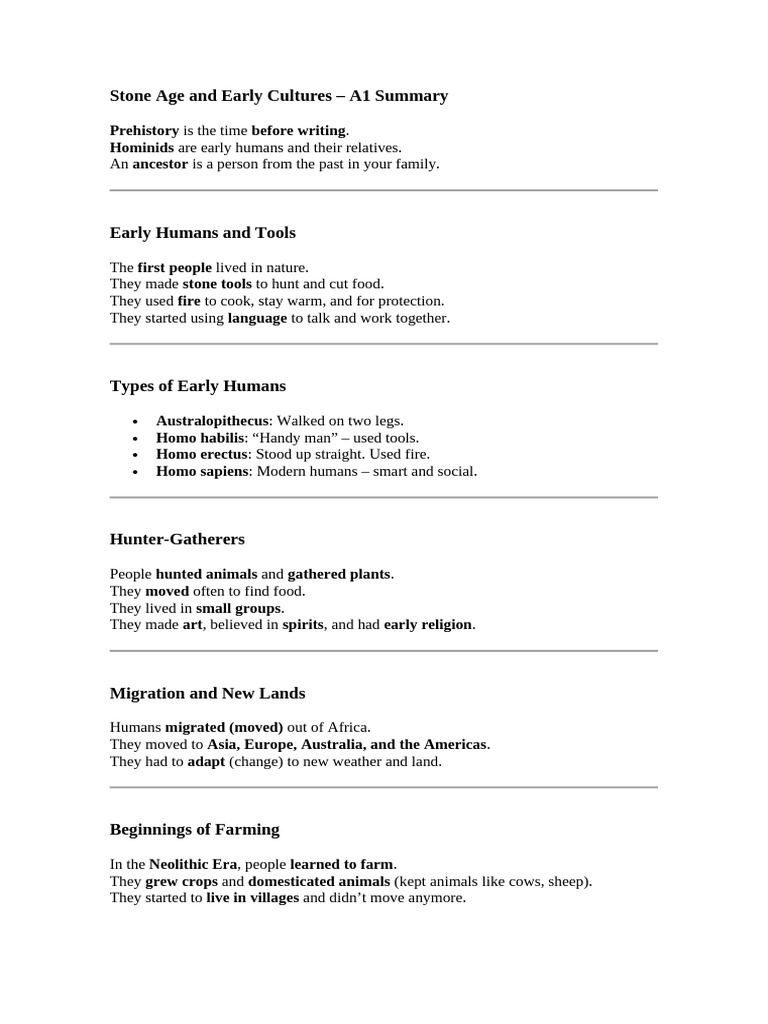 Stone Age and Early Cultures | PDF