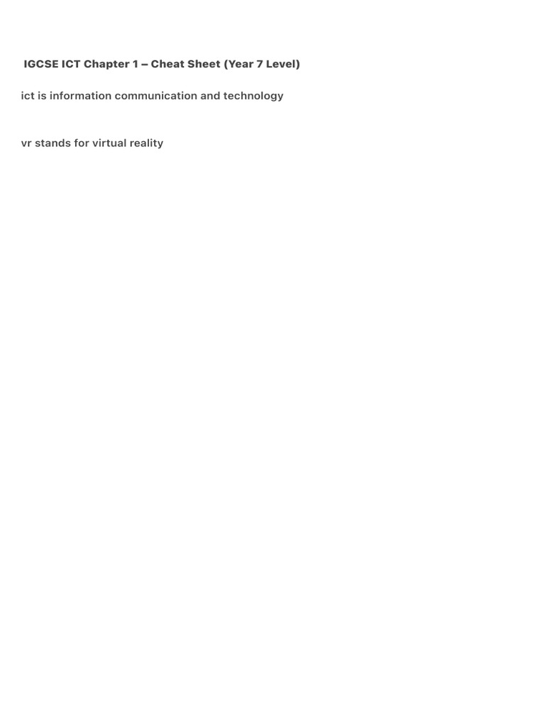 IGCSE ICT Chapter 1 - Cheat Sheet (Year 7 Level) | PDF