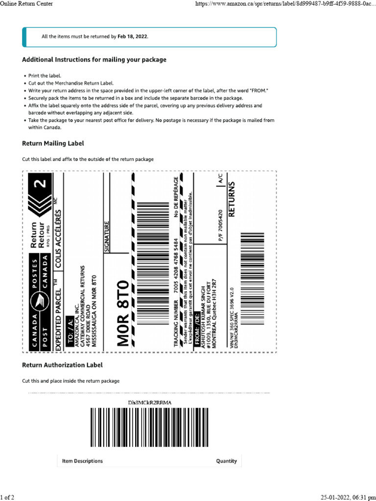 Online Return Center | PDF