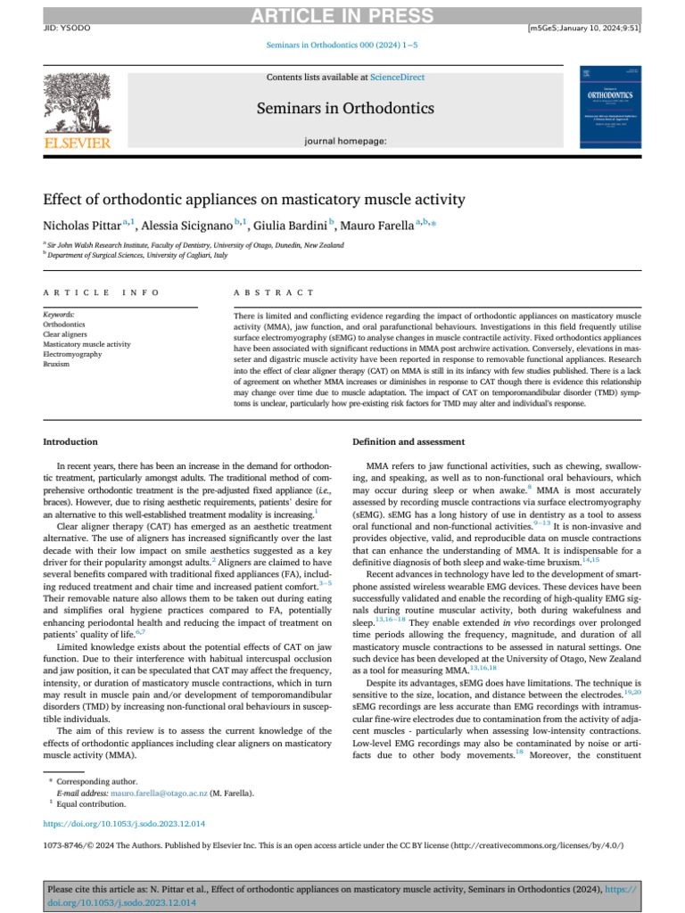 Effect of Orthodontic Appliances On Masticatory Muscle Activity | PDF ...