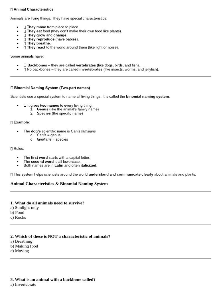 ? Animal Characteristics | PDF