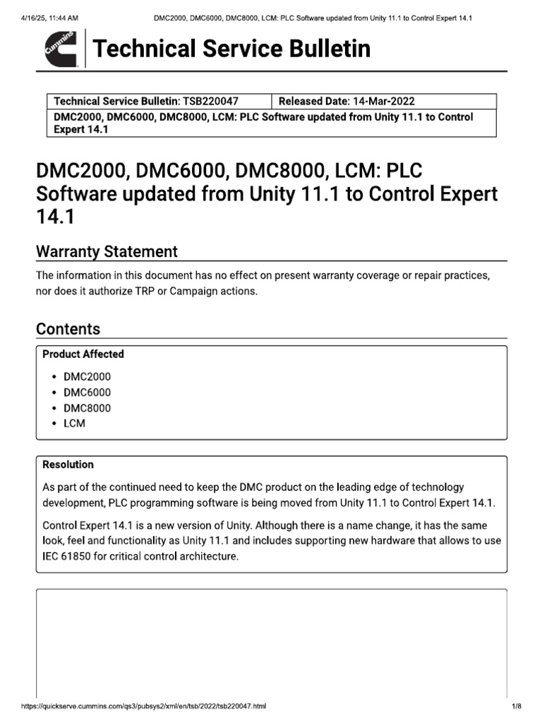 DMC2000, DMC6000, DMC8000, LCM PLC Software Updated From Unity | PDF