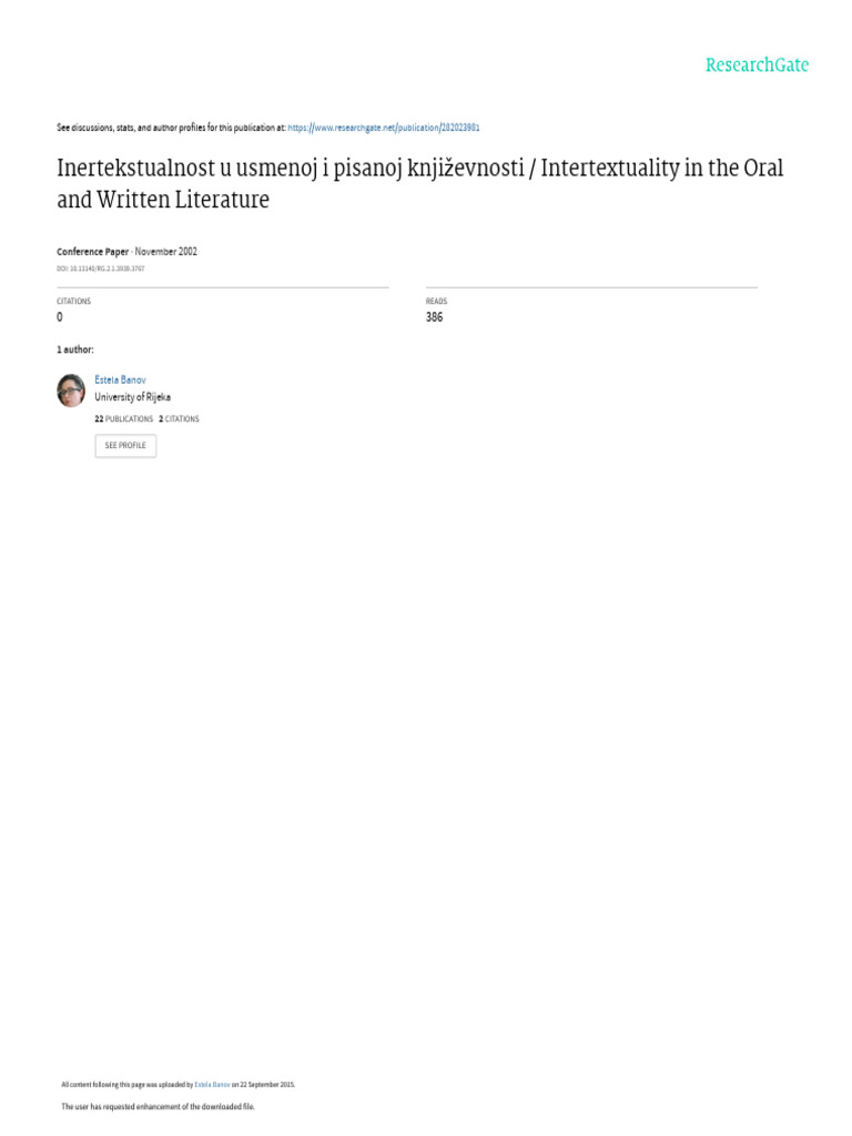 Intertextuality in Literature | PDF