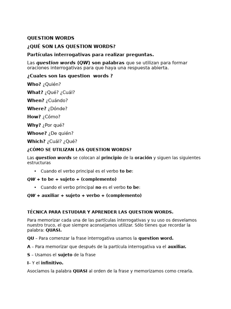 Palabras Interrogativas | PDF