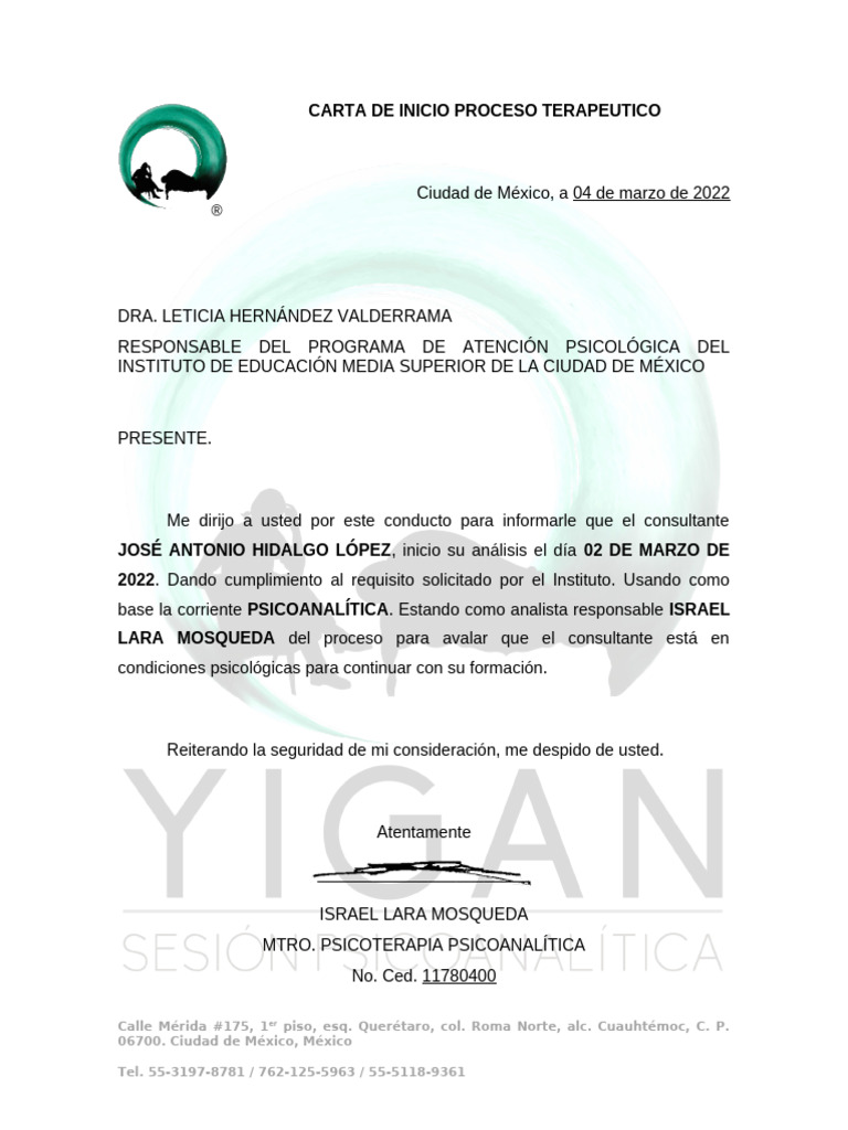 Carta de Inicio de Proceso | PDF