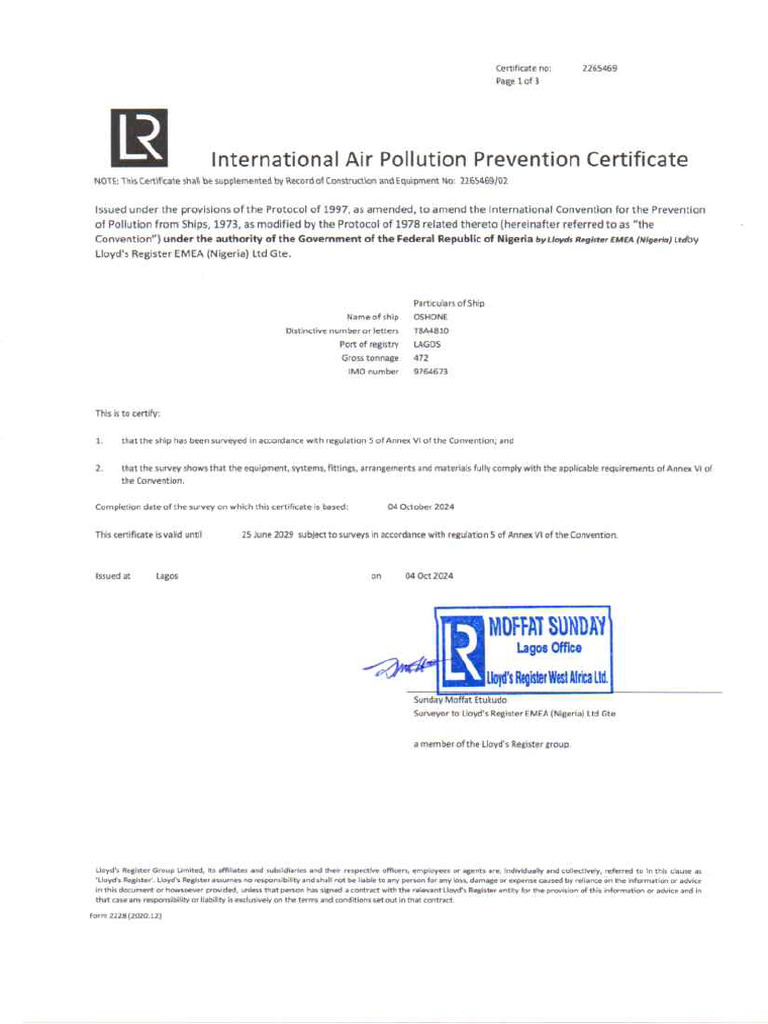 4.international Air Pollution Prevention Certification | PDF
