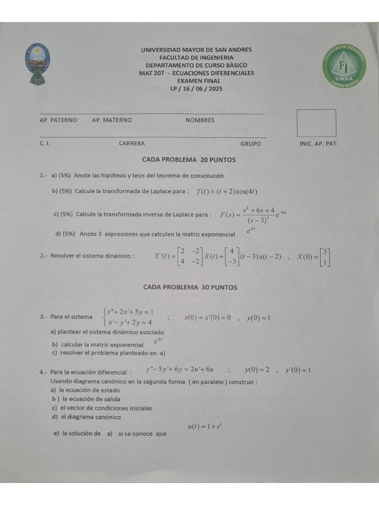 Mat 207 Examen Final Soluciones | PDF
