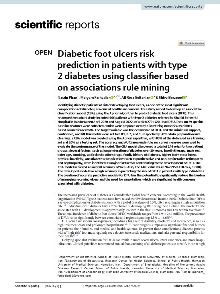Diabetic Foot Ulcer Risk Prediction Model | PDF | Diabetes | Medical ...