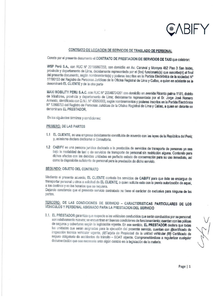 Contrato WSP Cabify | PDF