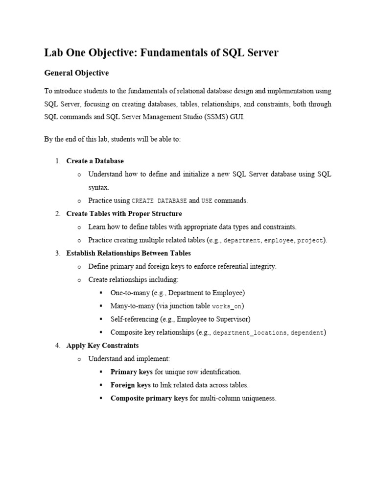 SQL Server Database Fundamentals Lab | PDF | Microsoft Sql Server ...