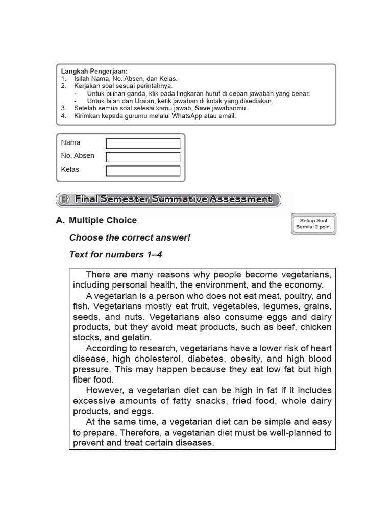 SMA Bahasa Inggris 11 Final Semester Summative Assessment | PDF | Vegetarianism | Soil