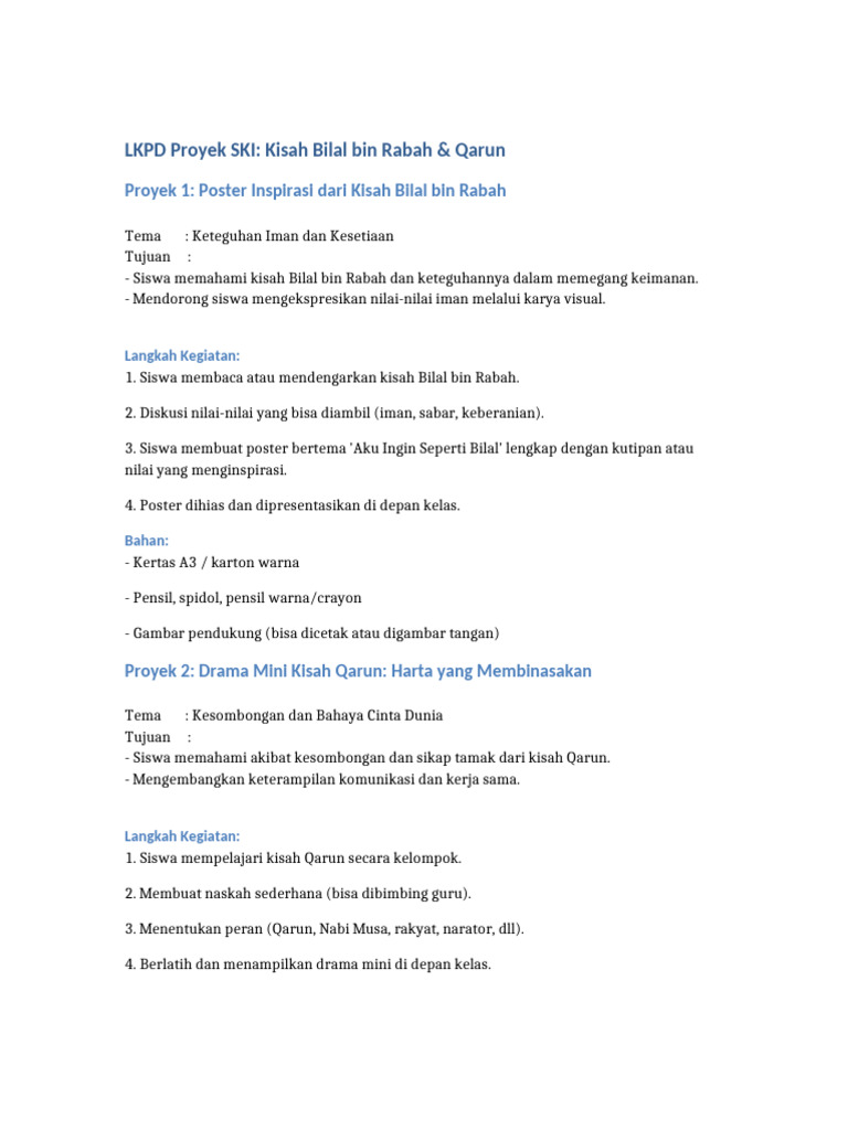 LKPD Proyek Kisah Bilal Qarun | PDF