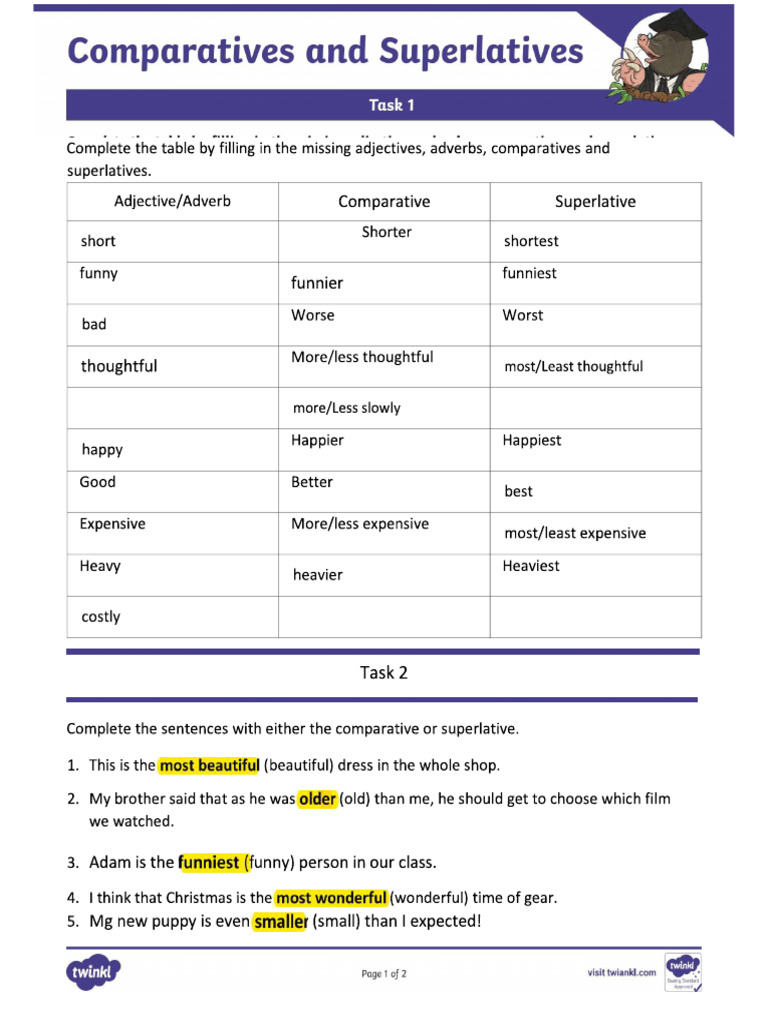 WORKSHEET Comparatives - Superlatives | PDF