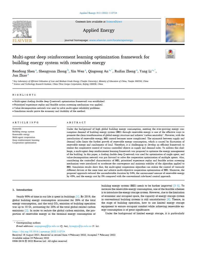 Multi Agent Deep Reinforcement Learning Optimization Framework - 2022 - Applied | PDF ...