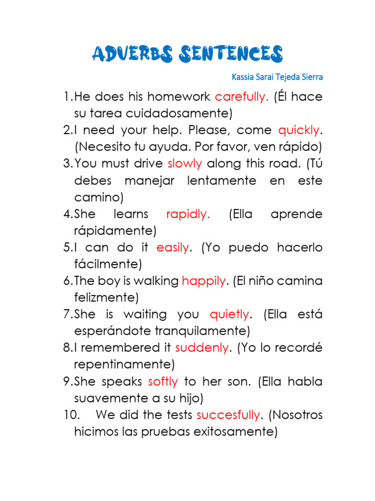 Adverbs Sentences | PDF