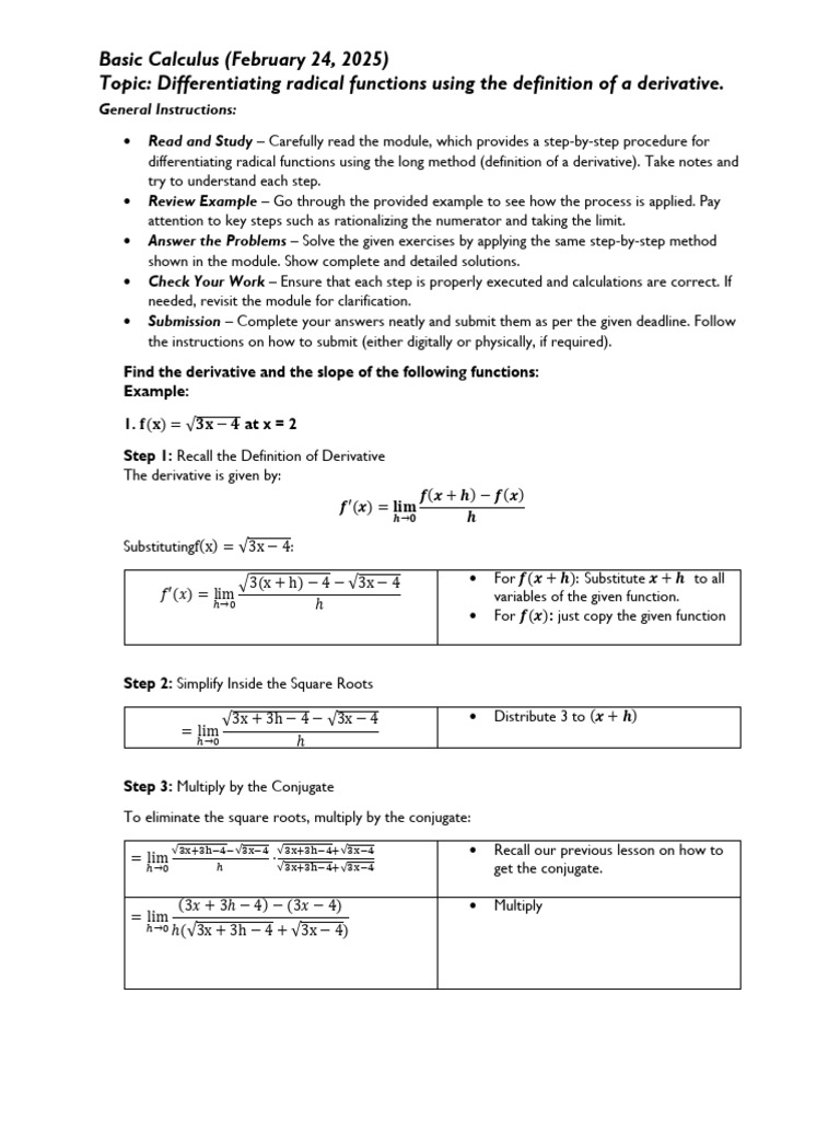 Differentiate Radical Functions Guide | PDF | Derivative | Slope