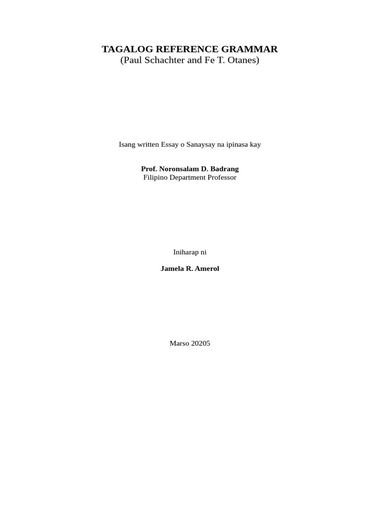 Amerol Essay Tagalog Reference Grammar | PDF