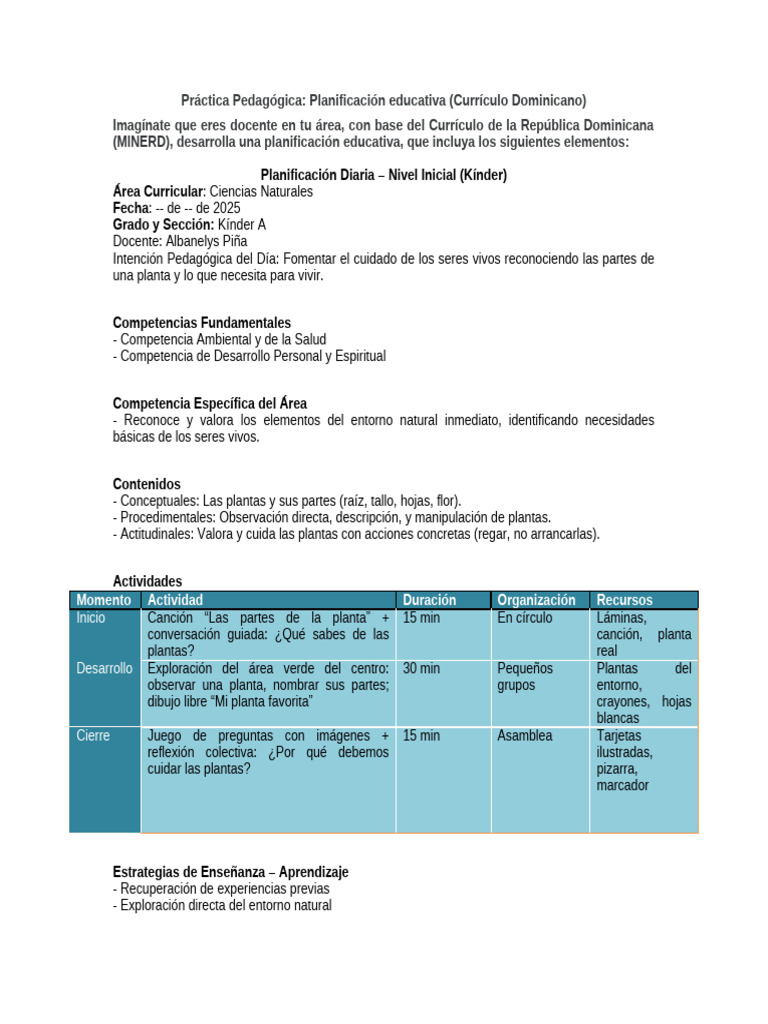 Planificación Educativa: Ciencias Naturales Kínder | PDF | Educación de ...