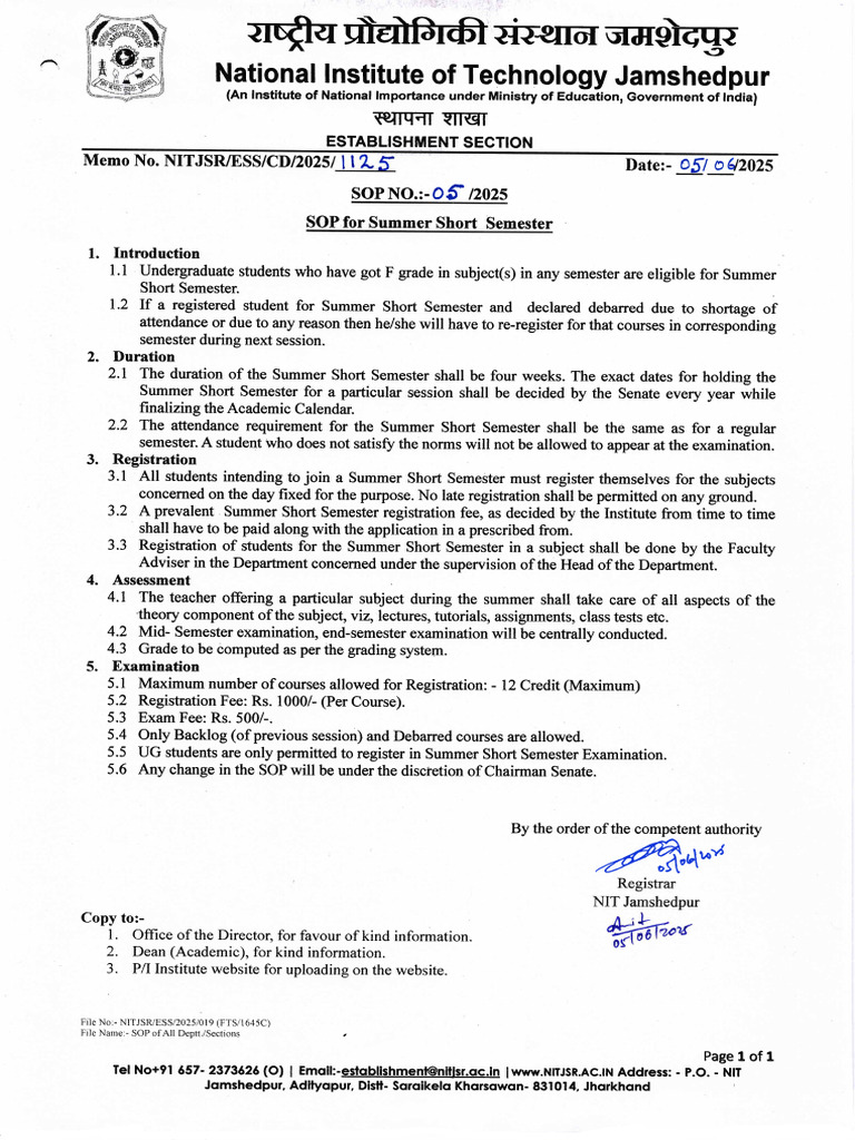 SOP - 05 - SOP For Summer Short Semester | PDF | Academic Term | Higher ...
