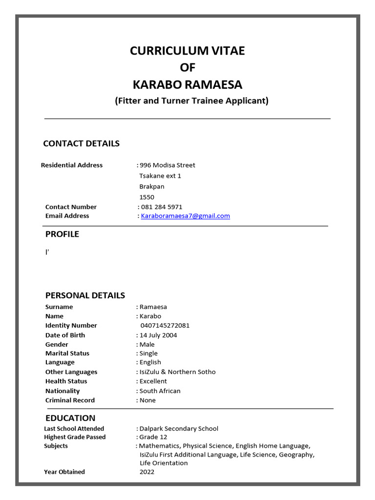 Karabo Ramaesa CV Final | PDF