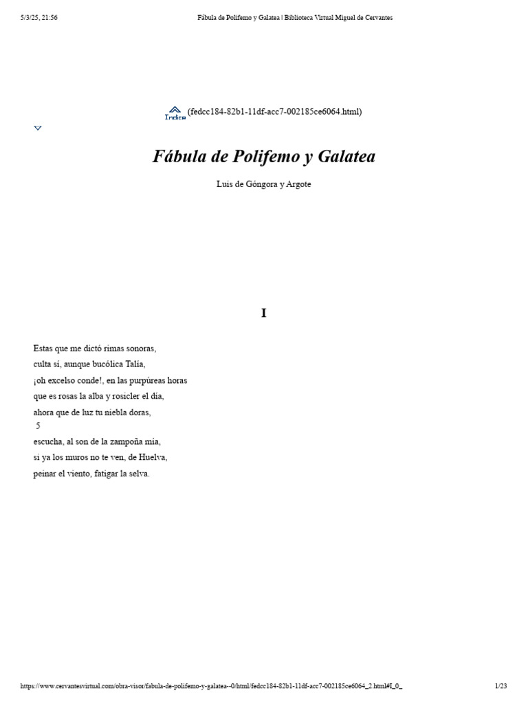 Fábula de Polifemo y Galatea | PDF