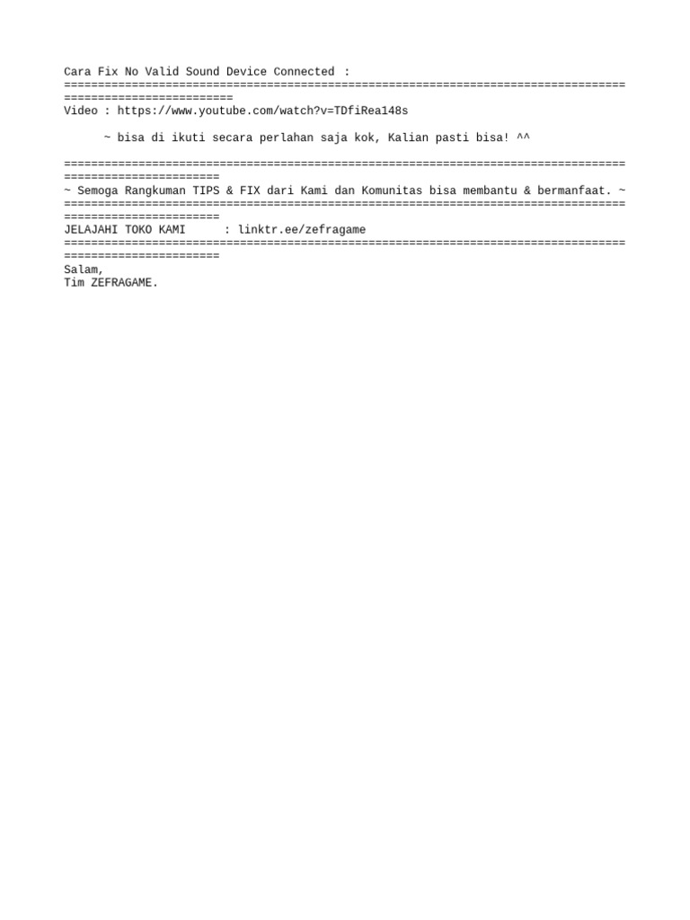 Fix 14 - Cara Fix No Valid Sound Device Connected | PDF
