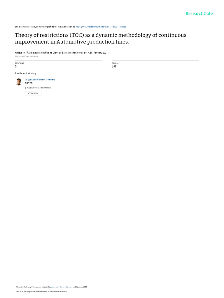 Theory of Restrictions (TOC) As A Dynamic Methodology of Continuous ...
