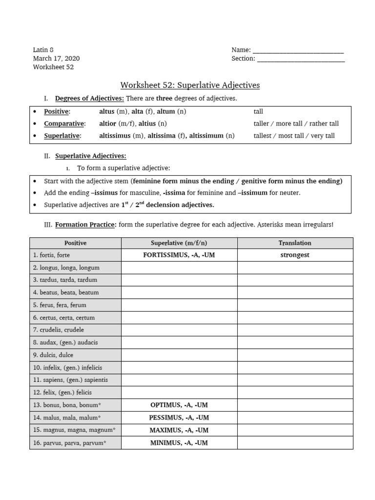 Worksheet 52 Superlative Adjectives | PDF | Grammar | Semantics