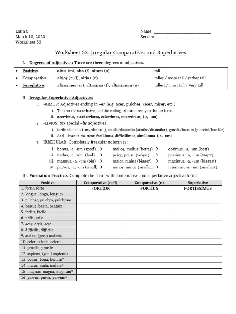 Worksheet 53 Irregular Comparatives and Superlatives | PDF | Adjective ...