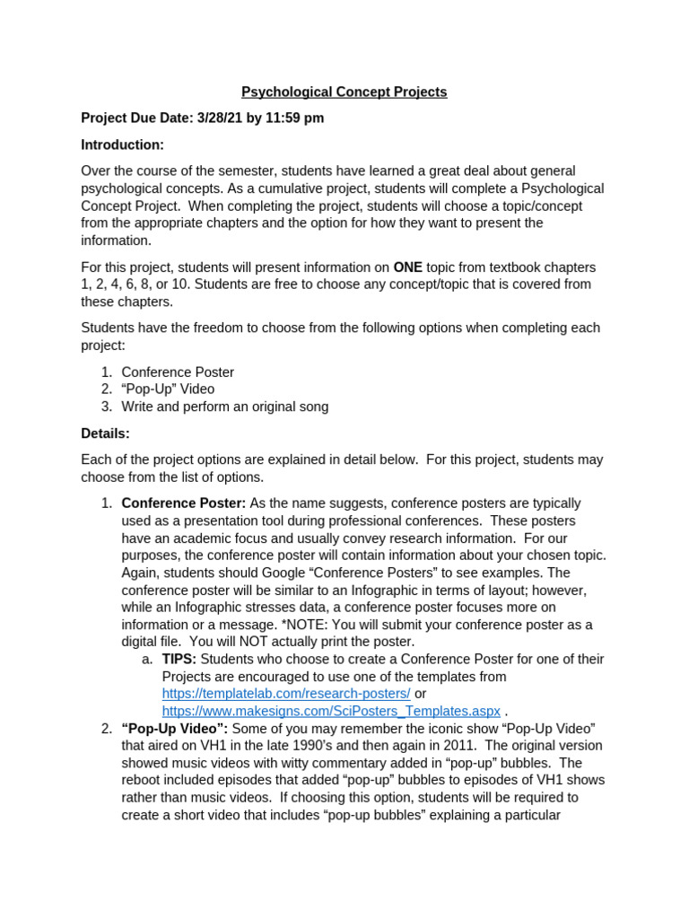 Psych Concept Projects (Condensed) | PDF | Information | Infographics