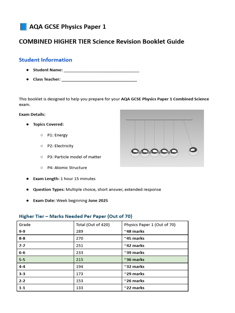 Physics Paper 1 Combined - Higher Tier Checklist | PDF | Density ...