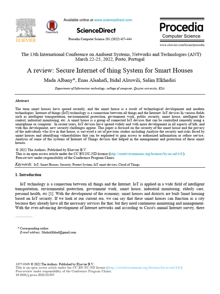 A Review Secure Internet of Thing System For Sma 2022 Procedia Computer Sci | PDF | Security ...