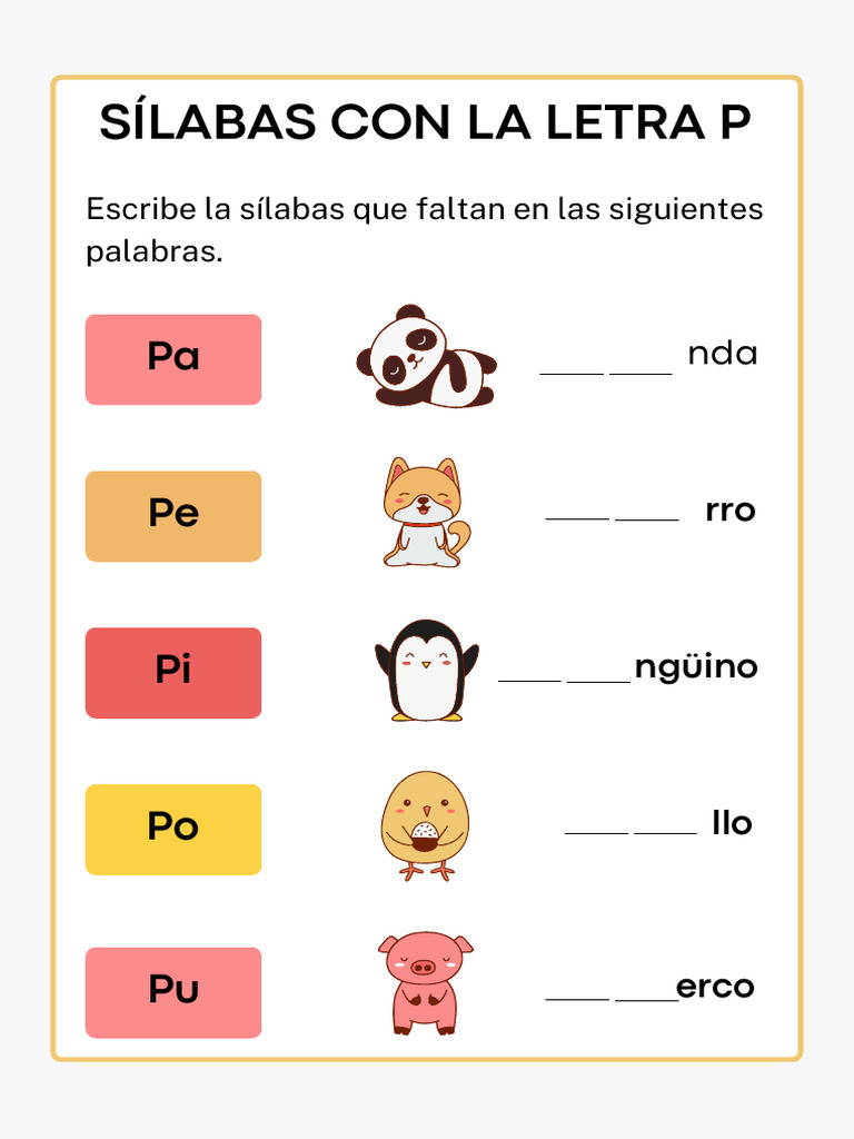 Hoja de Trabajo Sílabas Con Letra P Divertido Rosa | PDF