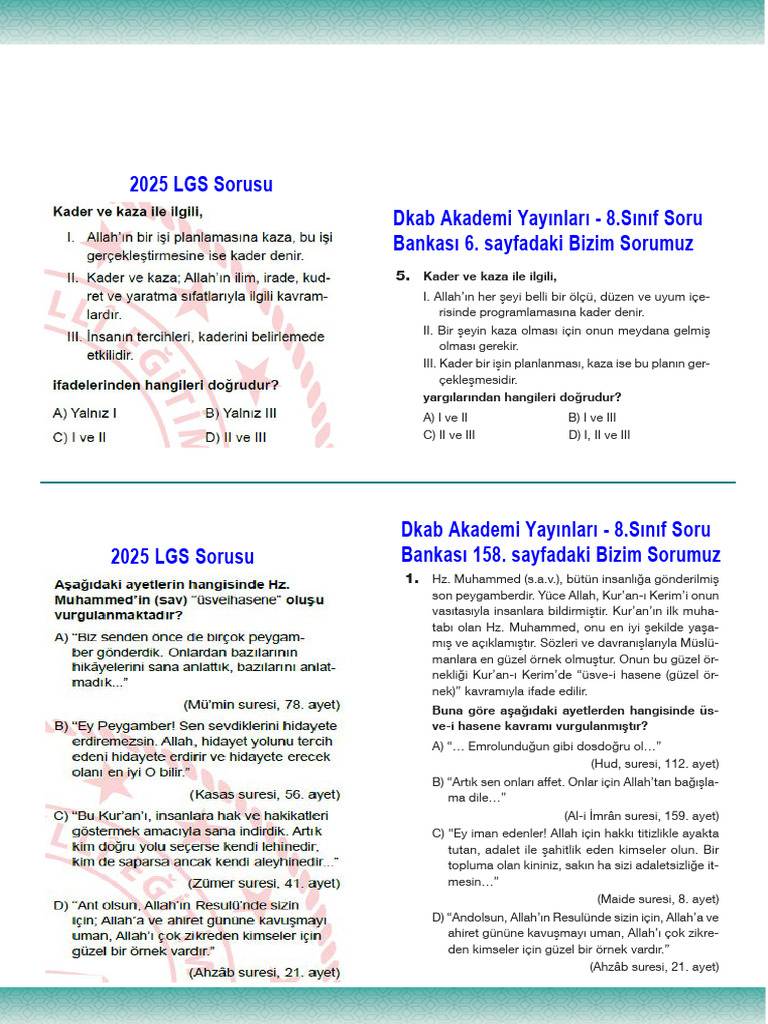 2025 LGS'Deki Benzer Sorularımız | PDF