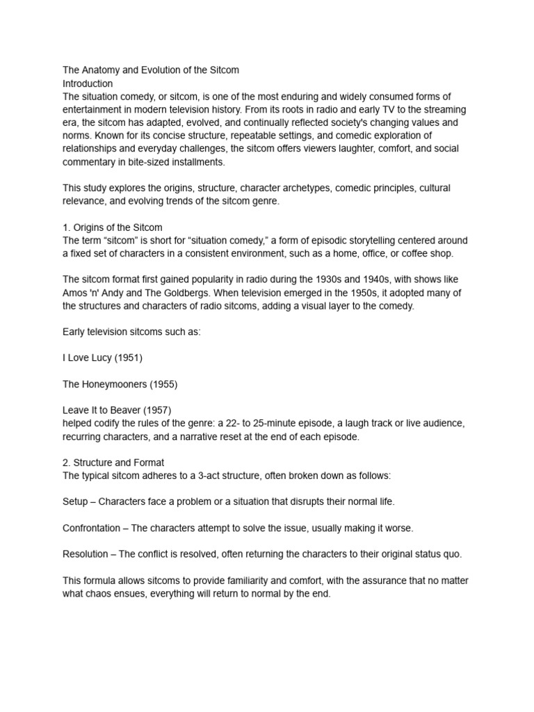 The Anatomy and Evolution of The Sitcom | PDF | Comedy | Entertainment