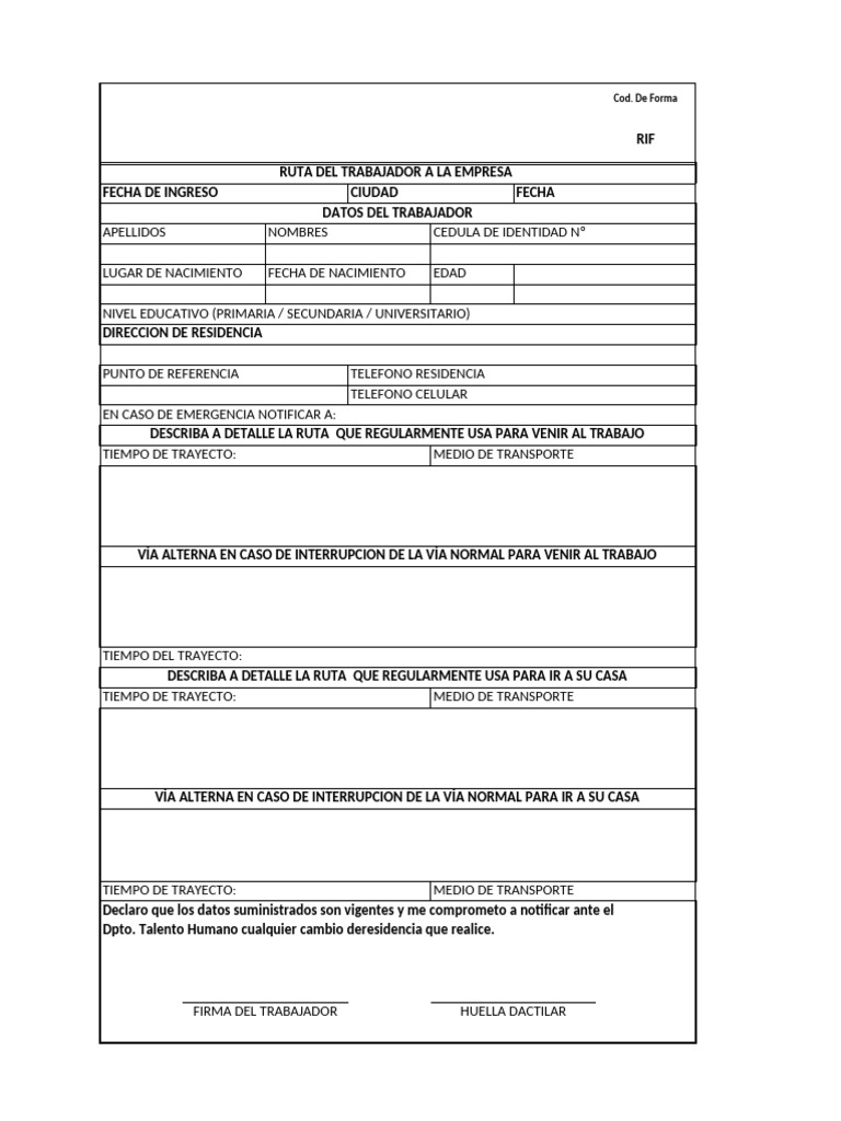 Formato Rutagrama | PDF