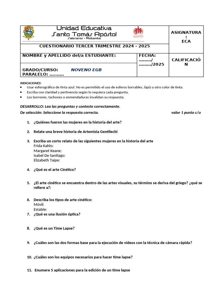 71b79929 Cuestionario 3T 9no | PDF