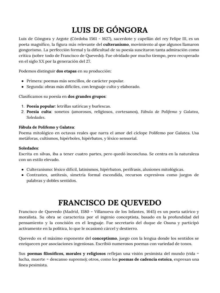 Obras principales de Luis de Góngora | PDF | Literatura española