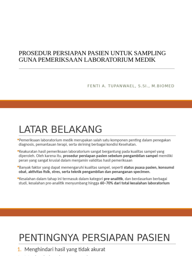 Prosedur Persiapan Pasien Untuk Sampling Guna Pemeriksaan Laboratorium | PDF