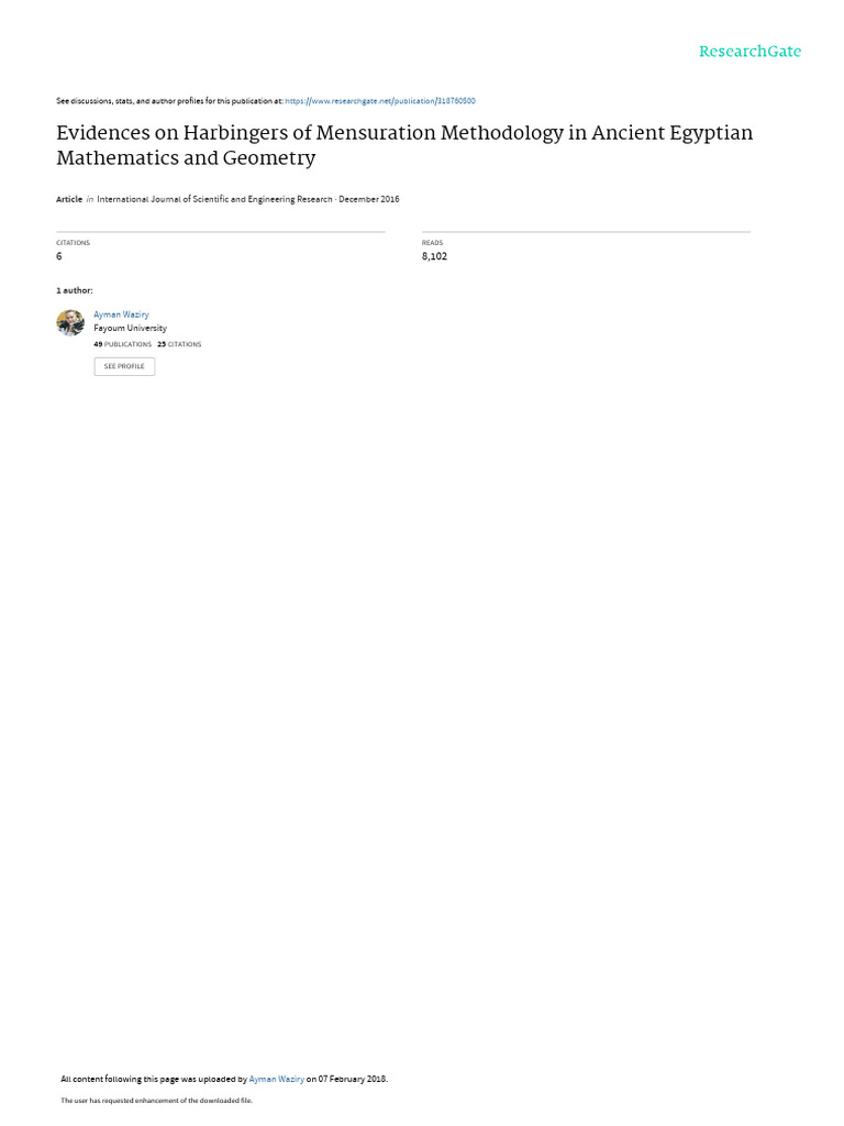 Evidences On Harbingers of Mensuration Methodology in Ancient Egyptian ...