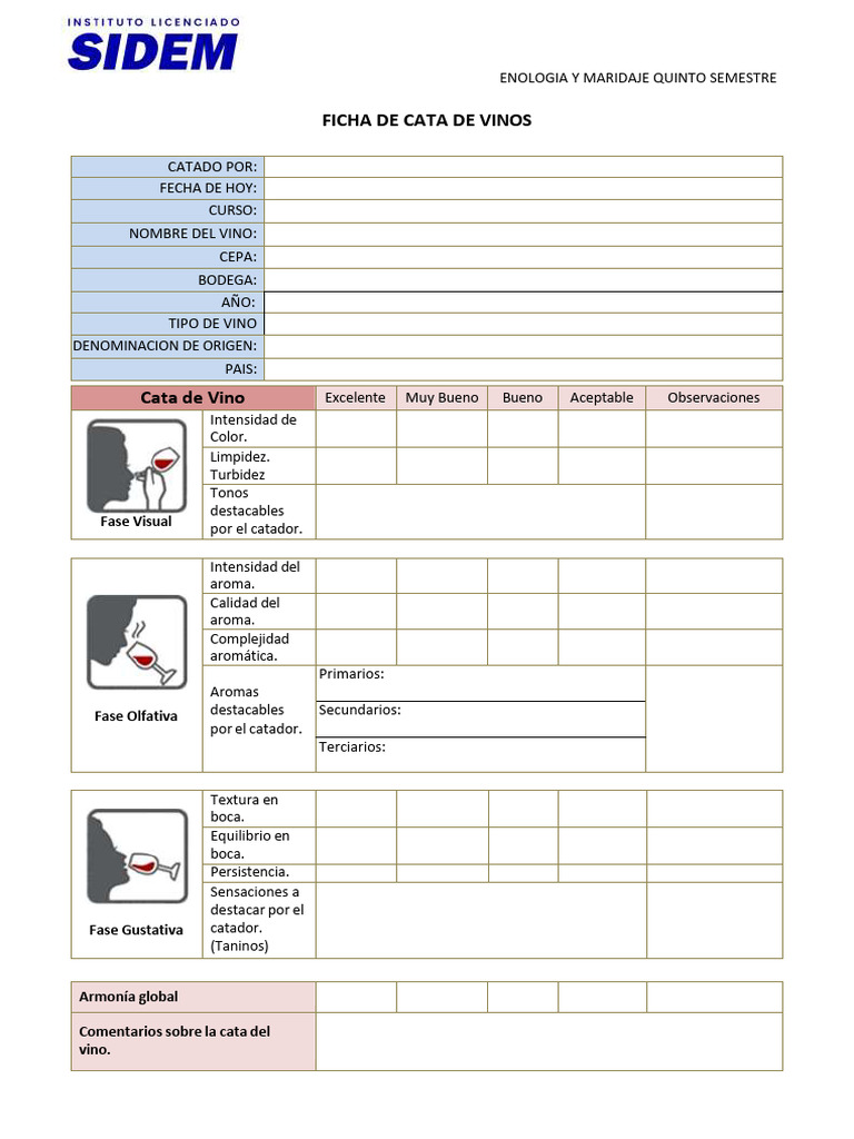 Ficha de Cata de Vinos Blancos | PDF